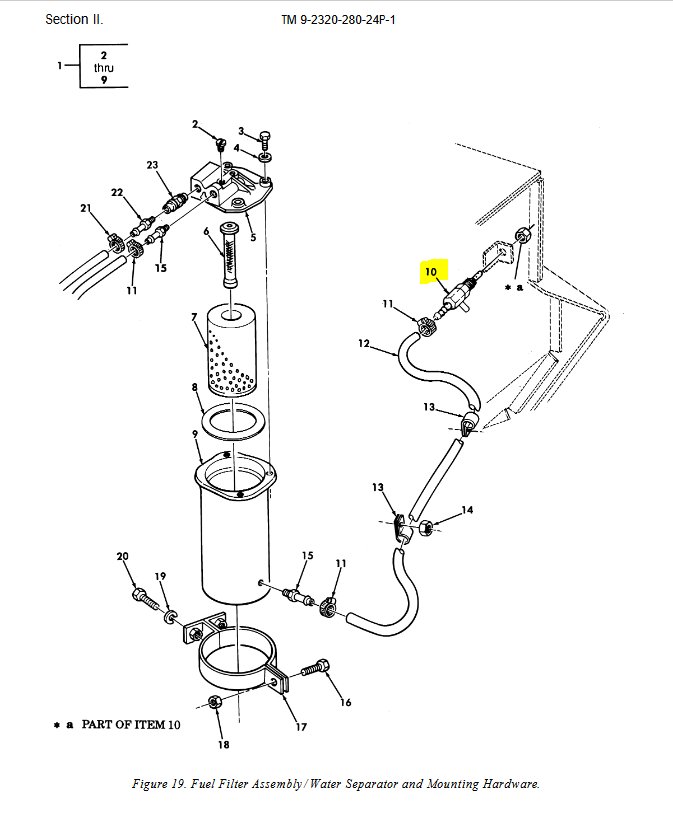 Lever Style Cock Drain Fuel Filter Assembly HMMWV
